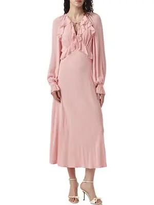GHOST LONDON Naomi Frill Midi Dress - Pink