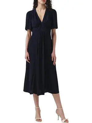 GHOST LONDON Rosalie Angel Sleeve Crepe Midi Dress - Navy