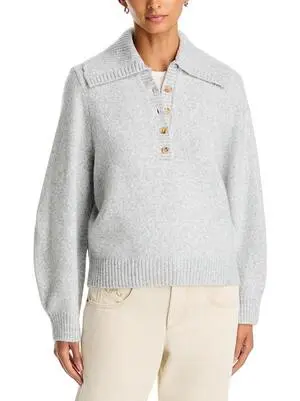 Aqua Scalloped Collar Henley Sweater - Grey