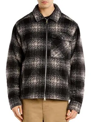 Moncler Point Collar Zip Check Pocket Shirt - Black