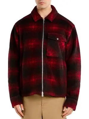 Moncler Point Collar Zip Check Pocket Shirt - Bright Red