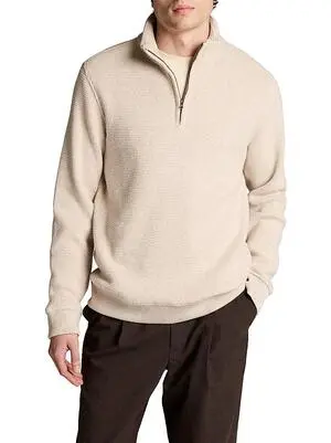 Vince Vince Quarter Zip Brushed Waffle Cotton Blend Sweater Heather Oatmeal
