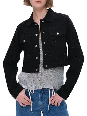 BAYEAS Rhinestone Embellished Denim Jacket - Black