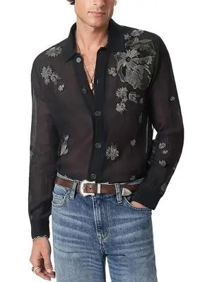 John Varvatos Arden Cotton & Silk Sheer Floral Shirt - Black