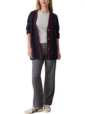 Marine Layer Maggie Varsity Cotton Blend V-neck Cardigan - Twilight