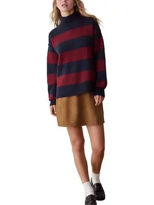 Marine Layer Marine Layer Maggie Striped Turtleneck Sweater Cabernet Navy