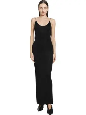 Saint Laurent Knit Cassandre Chain Backless Maxi Dress - Black