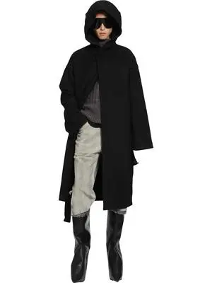 Rick Owens Tower Coat In Melton Wool - Black