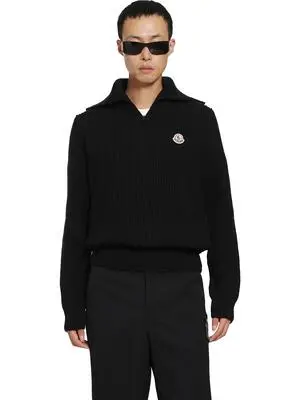 Moncler Ribbed Carded Wool High Neck Sweater - Black