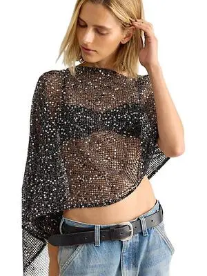 Free People Free People Maggie Sequin Poncho Black