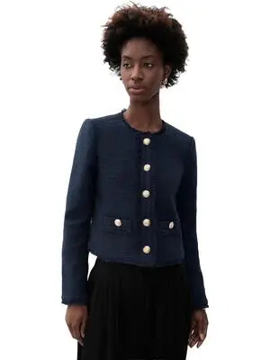 Cinq À Sept Christie Tweed Jacket With Fringe Trim - Navy