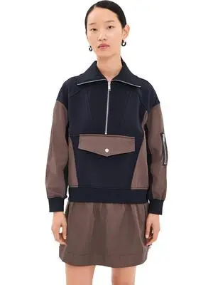 3.1 Phillip Lim French Terry Nylon Combo Utility Dress - Midnight/espresso