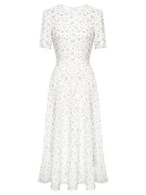 POST MERIDIEM Short Sleeve Floral Midi Dress - Blue