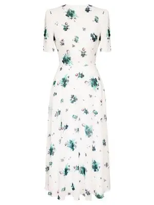 POST MERIDIEM Floral Short Sleeve Midi Dress - White