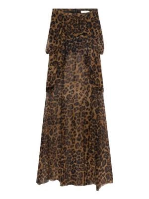 Blumarine Blumarine Printed Ruffle-Detailed High Slit Skirt Brown