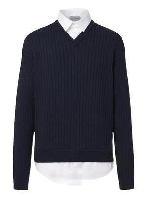 Balenciaga Layered Ribbed-knit Cotton V-neck Sweater - Black