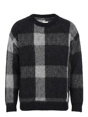 Emporio Armani Alpaca Wool Blend Checked Crewneck Sweater - Black