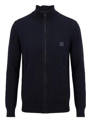 BOSS Cotton Elastane Zip Up Cardigan - Midnight Blue