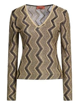 Missoni Viscose & Metallic Fiber Geometric-print V-neck Long Sleeve Sweater - Gold
