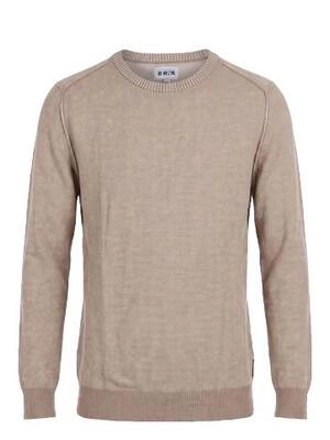 BERNA Crew Neck Long Sleeve Cotton Sweater - Beige
