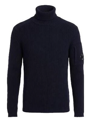 C.P. COMPANY Ribbed Turtleneck Virgin Wool Blend Sweater - Blue