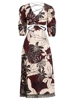 TWINSET Midi Dress With Floral Print And Tassels - White
