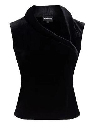 Emporio Armani Velvet Draped Sleeveless Top - Black