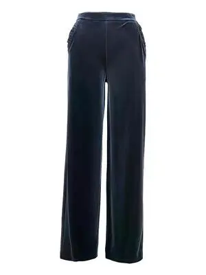 EMPORIO ARMANI Emporio Armani Navy Velvet Ruffled Wide Leg Trousers