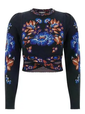 Farm Rio Bow Garden Floral-inlay Cropped Top - Multicolour