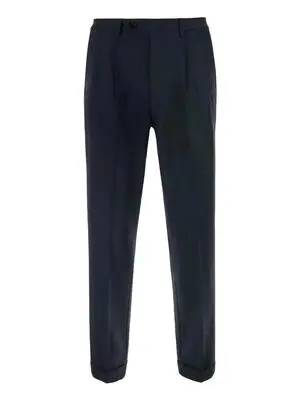 MICHAEL COAL Pleated Turn-up Trousers - Blue