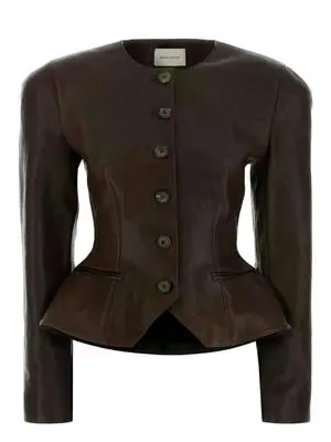 Magda Butrym Magda Butrym Leather Peplum Hem Jacket Brown