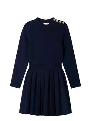 Sandro Button-detail Pleated Knitted Dress - Blue