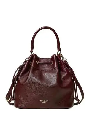 TWINSET Pebbled Drawstring Bucket Bag - Red
