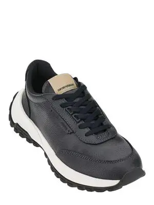 Emporio Armani Pebbled Leather Sneakers - Blue