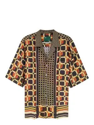 ON ME THE SHIRT Geometric-pattern Bowling-collar Shirt - Brown