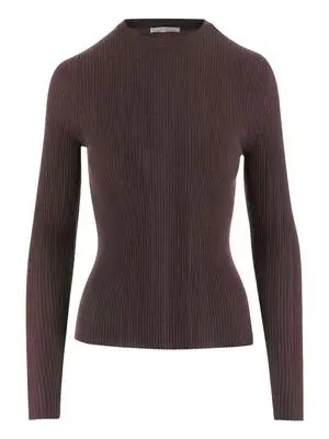 OLIVER LATTUGHI Ribbed Knit Crew Neck Sweater - Brown