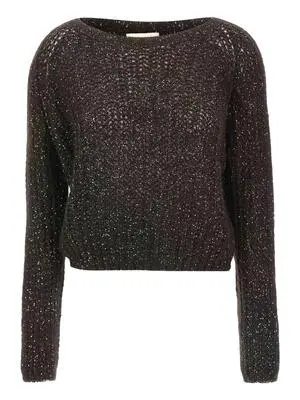 KAOS Sequin Embellished Openwork Knit Sweater - Black