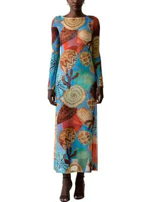 NEVER FULLY DRESSED NEVER FULLY DRESSED Abstract Print Boat Neck Maxi Dress Blue