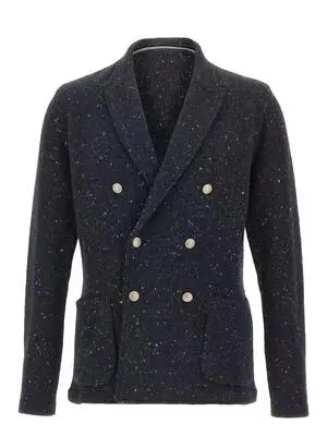 Eleventy Double-breasted Knit Blazer - Blue