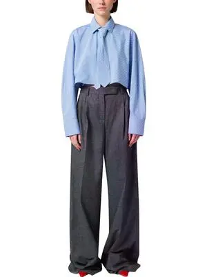 MSGM MSGM Dark Gray Check Pattern Wide Leg Pleated Trousers