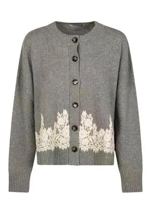 Alberta Ferretti Lace Trim Button-up Cardigan - Grey