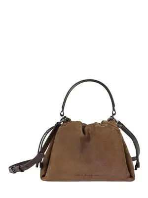 Brunello Cucinelli Suede Bucket Bag With Monili - Brown
