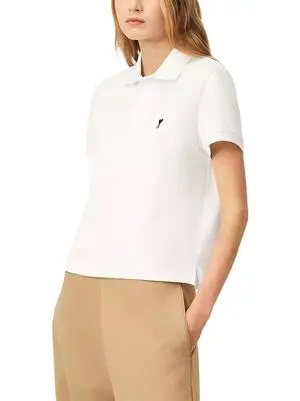 AMI Paris Cotton Polo With De Coeur Embroidery - White