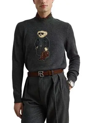 Ralph Lauren Purple Label Cashmere Polo Bear Crew Neck Sweater - Grey
