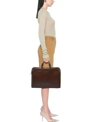 Prada Saffiano Cuir Travel Front Zip Pocket Briefcase - Brown