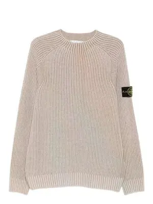 Stone Island Ribbed Knit Logo Patch Sweater - Neutrals