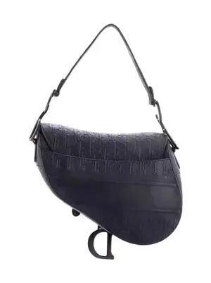 Dior Saddle Handbag Oblique Embossed Calfskin Medium Shoulder Bag - Black