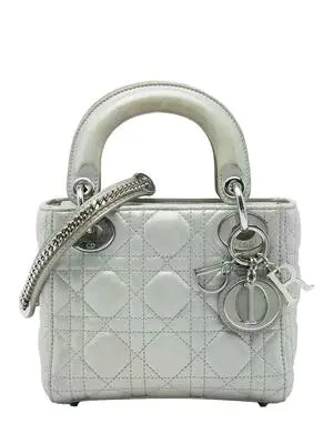 Dior 2015 Mini Iridescent Lambskin Cannage Lady Satchel - Grey