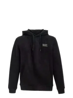 EA7 Ribbed Logo Patch Hoodie - Black