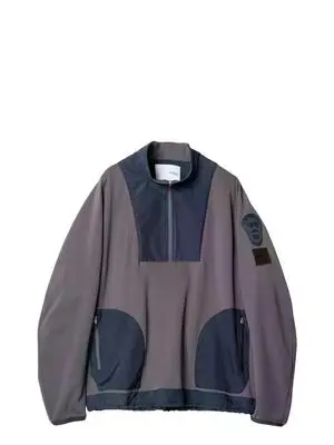 YOSHIOKUBO Ripstop-panelled Quarter-zip Jacket Brown